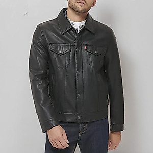 Levi's Men's Faux Leather Classic Trucker Jacket, New Black, L