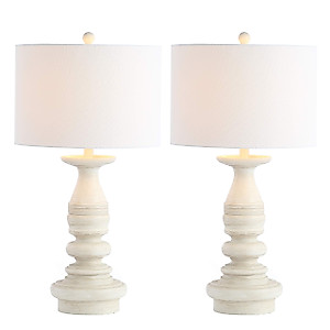 SAFAVIEH Lighting Collection Jareth White Wash 29-inch Bedroom Living Room Home Office Desk Nightstand Table Lamp Set of 2 (LED Bulbs Included)