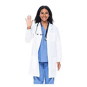 TALVANIA Women's Lab Coat White Long Sleeve Coats Cotton Laboratory Uniform Doctor Nurse Coat (Large)