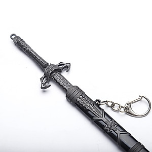 FFYGYZ Chinese Ancient JIAN Sword Keychain Key Ring Chains Chinese Style Weapon Metal Model Key Chain Sword Shaped Letter Parcel Opener Gift Action Figure Arts Free Sword Stand(Black&Gray)