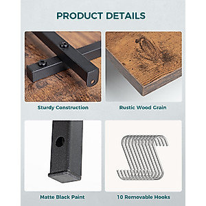 OROPY 2 Pack Wooden 23.6'' Pot Pan Hanging Rack Wall Mounted with 10 S Hooks, Set of 2 Large Pot Wall Holder Kitchen Shelves for Utensils, Cookware