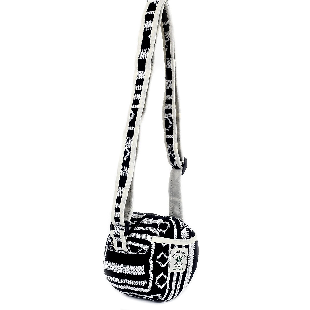 Handmade Circle Crossbody Purse Handbag Boho Zipper Shoulder Bag Round Cell Phone Purse (Black White)