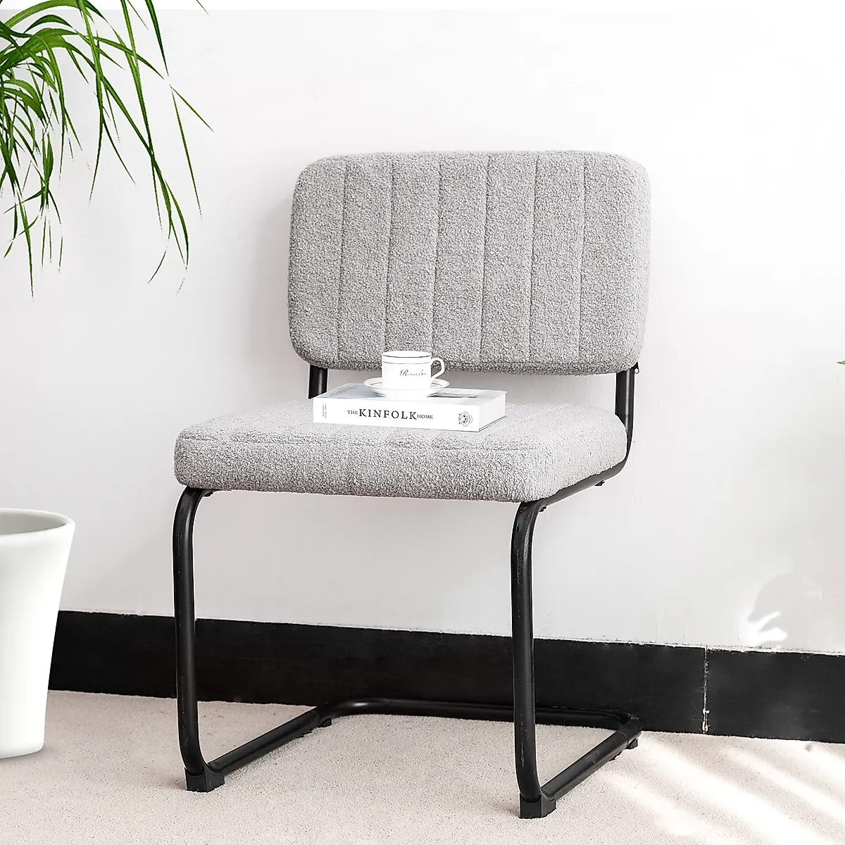 Adeco Velvet Dining Set of 2, Comfy Back & Chrome Metal Base, Modern Upholstered Armless Chairs Seat for Bedroom Living Room Side Table, Grey