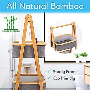 SerenelifeHome 2 Tier Fold Out Floor Standing Bathroom Storage Tower Shelf Collapsible Hamper Shelves Bamboo Wooden Drawers Small Ladder Organizer Shelving Corner Stand Unit for Bedroom Laundry Room
