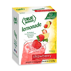 True Lemon Strawberry Lemonade Water Enhancer Drink Mix (30 Count), Low Calorie Drink Mix Packets for Water, Powdered Drink Mixes & Flavorings, Individual Drink Packets, Water Flavor Packets with Stevia