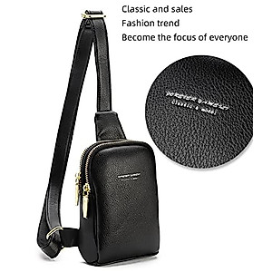 Bisadon Women Chest Bag Sling Backpacks Small Crossbody PU Leather Daypacks for Women Shopping Travel Fashion Shoulder Strap Black