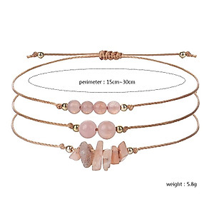 3Pcs Natural Stone Bracelet for Women Men Healing Crystal Chip Bead Bracelets Spiritual Amethyst Rose Quartz Chakra Bracelets Set Anxiety Reiki Energy Power Healing Crystals Jewelry(Amethyst)