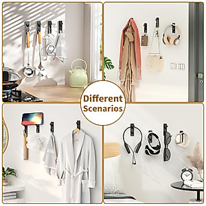 Self Adhesive Wall Hooks for Hanging: Stick-On Hooks Hold 13 LB, Black Coat Hook,Towel Hooks For Bathrooms,Shower Hooks for Wall,Door Hooks Hanging Towel, Kitchen Hook,Metal hooks for hanging,4 Pack
