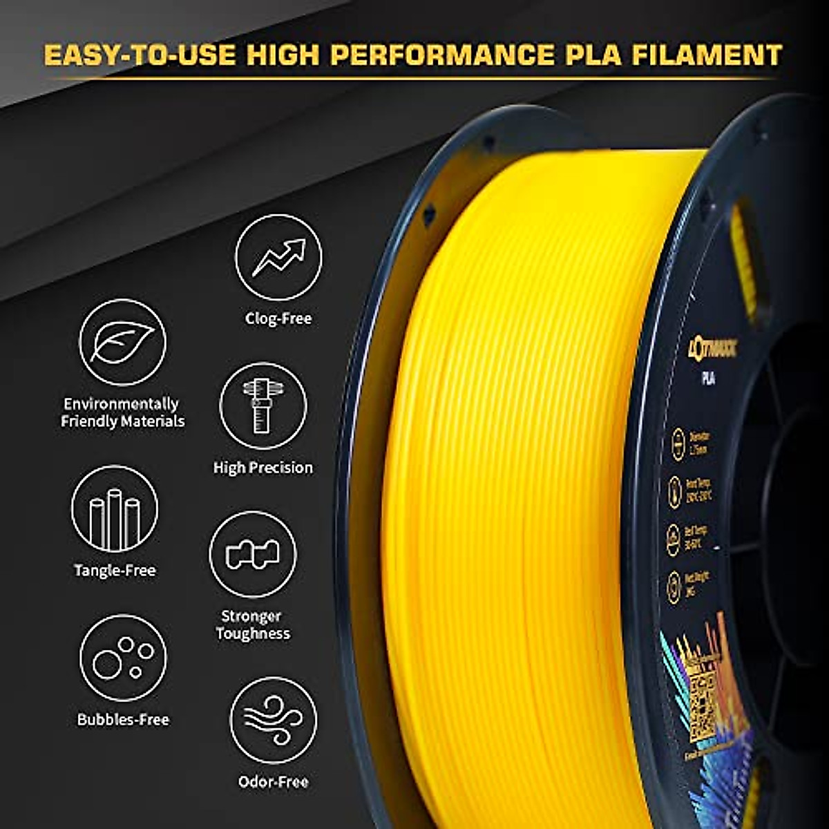 LOTMAXX PLA Filament 1.75mm PLA 3D Printer Filament, 1kg Spool (2.2lbs), Dimensional Accuracy +/- 0.03mm, Fit Most FDM Printer(Yellow)