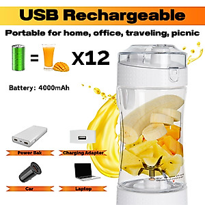 Compuaddict - Personal Blender Shakes and Smoothies 13 OZ Individual Mini Blender USB Rechargeable Fresh Juice Portable Blender Travel Blender (Blue)