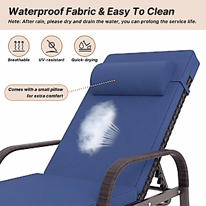 Gotland Patio Chaise Lounge Sets Outdoor Armchair Recliner Rattan Adjustable Back 3 Pieces Cushioned Patio Folding Chaise Lounge with Folding Table