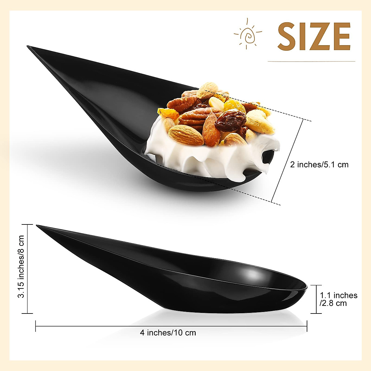 300 Pcs 4 Inch Tear Drop Mini Appetizer Plates Plastic Spoons Catering Supplies Small Mini Spoons Tasting Spoons Appetizer Dishes Mini Dessert Bowls Dessert Spoons Disposable Spoons for Party (Black)