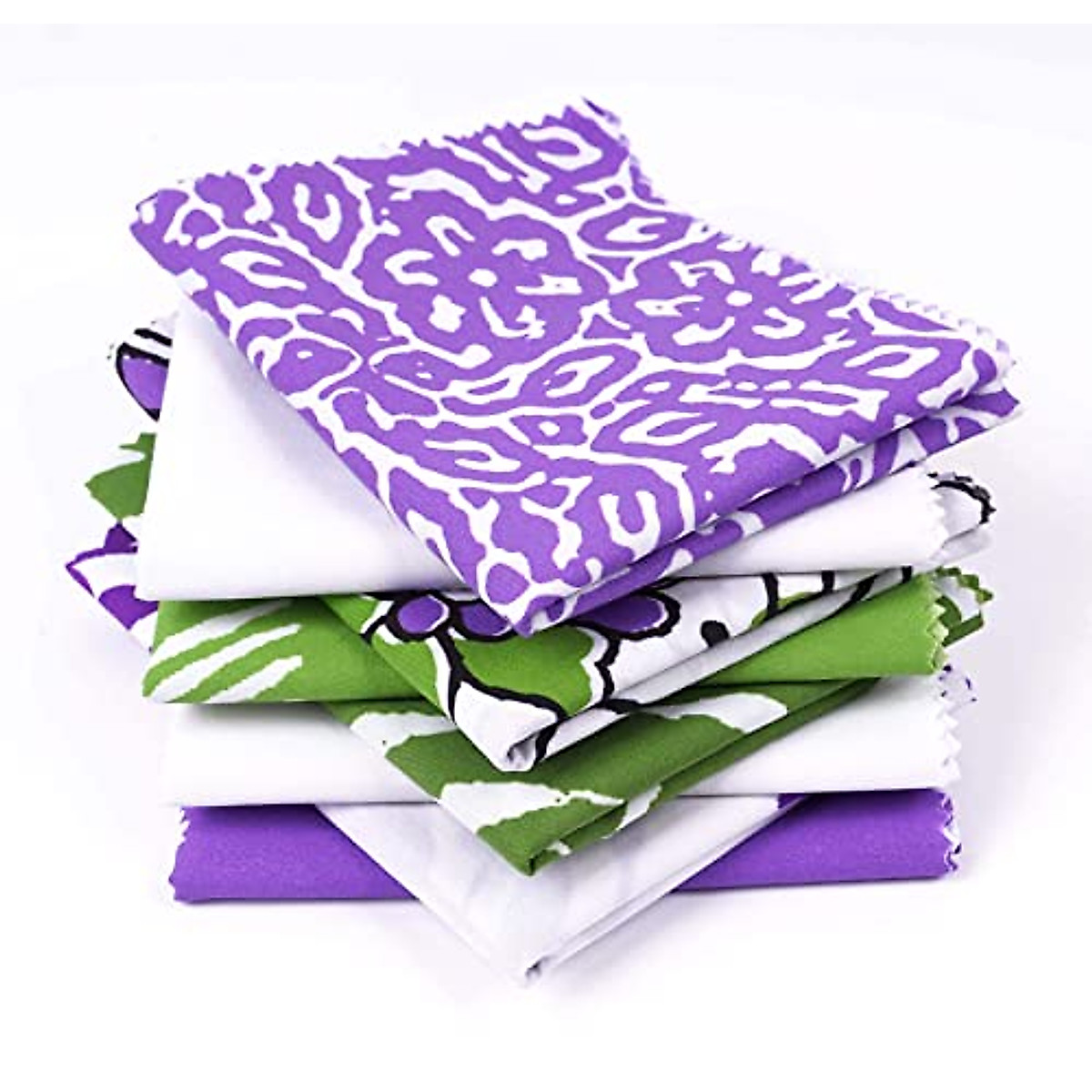 Soimoi 8 Pc Fat Quarter Bundle - Asian Block Print 18"x 22" DIY Patchwork- 100% Cotton Pre-Cut Quilting Fabric (Green & Purple)