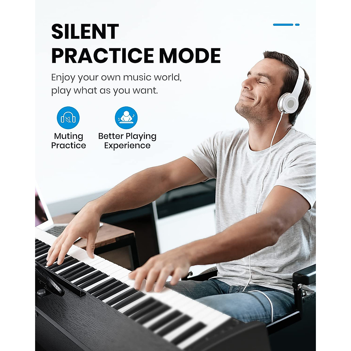 Moukey MDP-350 88-Key Semi Weighted Piano Action Digital Beginner Keyboard with Furniture Stand & Piano Stool, Triple Pedals, Power Supply, Black