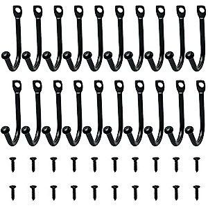 LRONG 20pcs Single Hole Simple Iron Hooks Wall Door Key Coat Bag Hanger Hook with Mounting Screws, Black