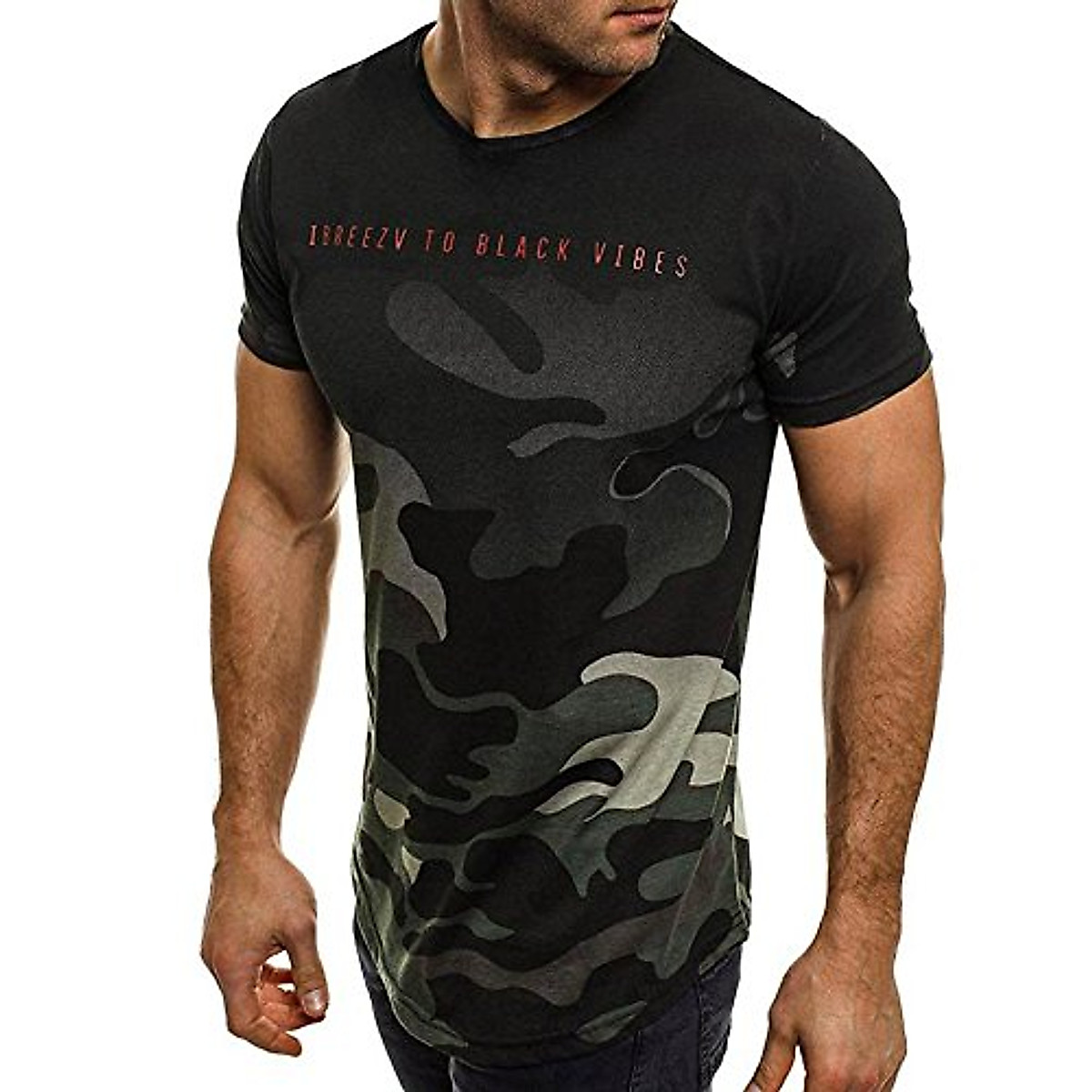 YOMXL Mens Hip Hop Camouflage T-Shirt Tie-Dyed Hipster Camo Tees Classic Basic Solid Ultra Soft Cotton T Shirt