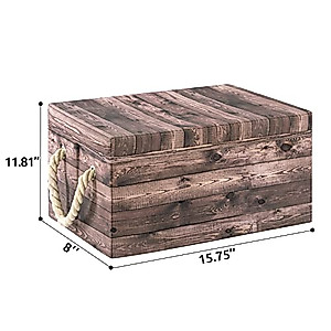 YOUDENOVA Storage Bins with Lids, Closet Storage Bins, Rustic Storage Boxes with Rope Handles, Set of 2