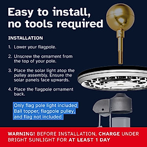 Deluxe Black 2nd Generation Flag Pole Light Solar Powered, 1300 Lumen Weatherproof Solar LED Light for Most Flagpoles, 100% Flag Coverage from Dusk to Dawn for 12 Hours, Black