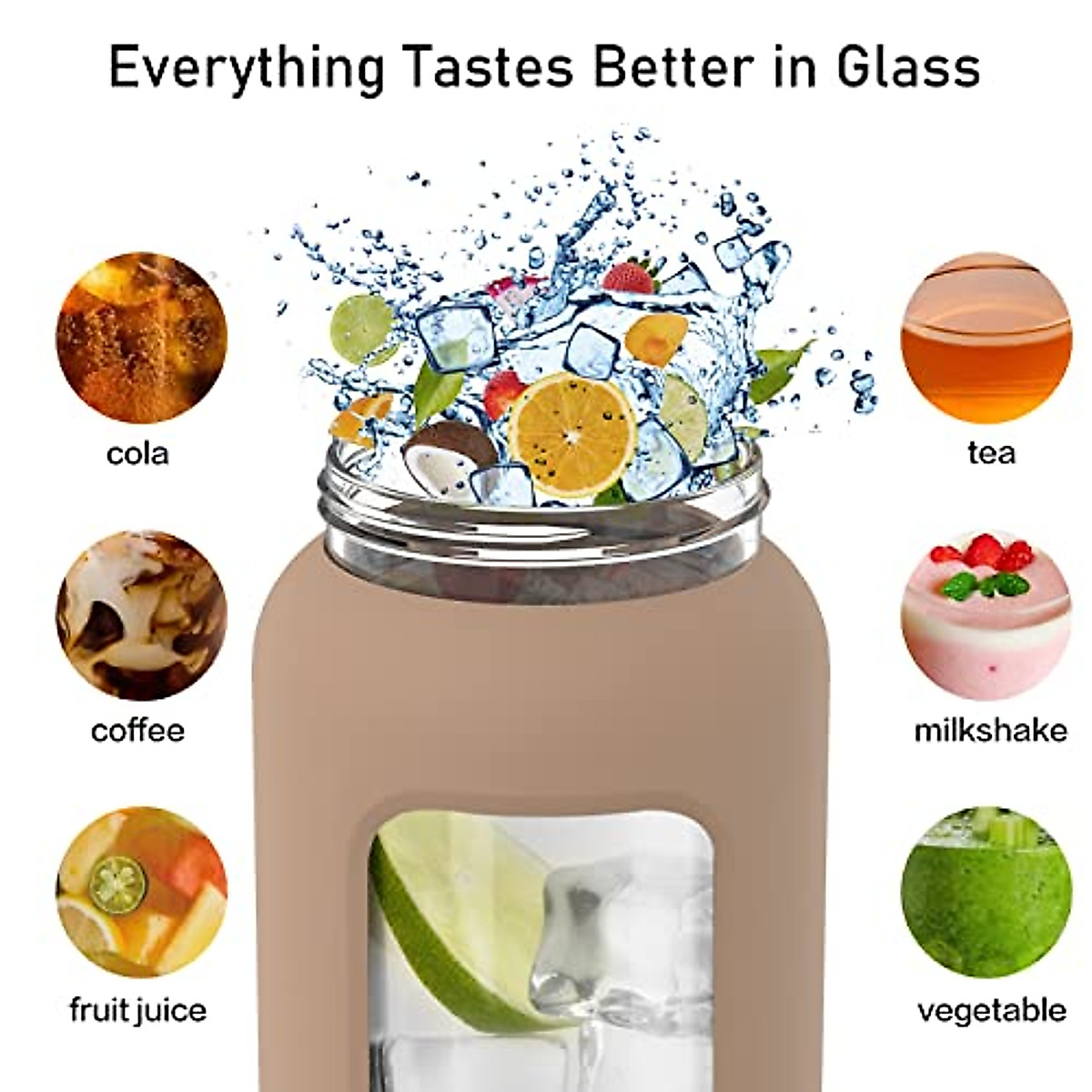 Zenbo 42oz Glass Water Bottle with Straw, Motivational Water Bottle with Silicone Sleeves and Handle,Leakproof BPA Free Wide Mouth Water Jug for Gym,Working,Outdoor