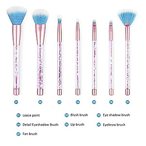 Makeup Brushes, 7PCS Glitter Quicksand Handle Makeup Brush Set for Foundation Powder Blush Eyeshadow with Case Beautiful Pink Purple Cosmetic Brushes