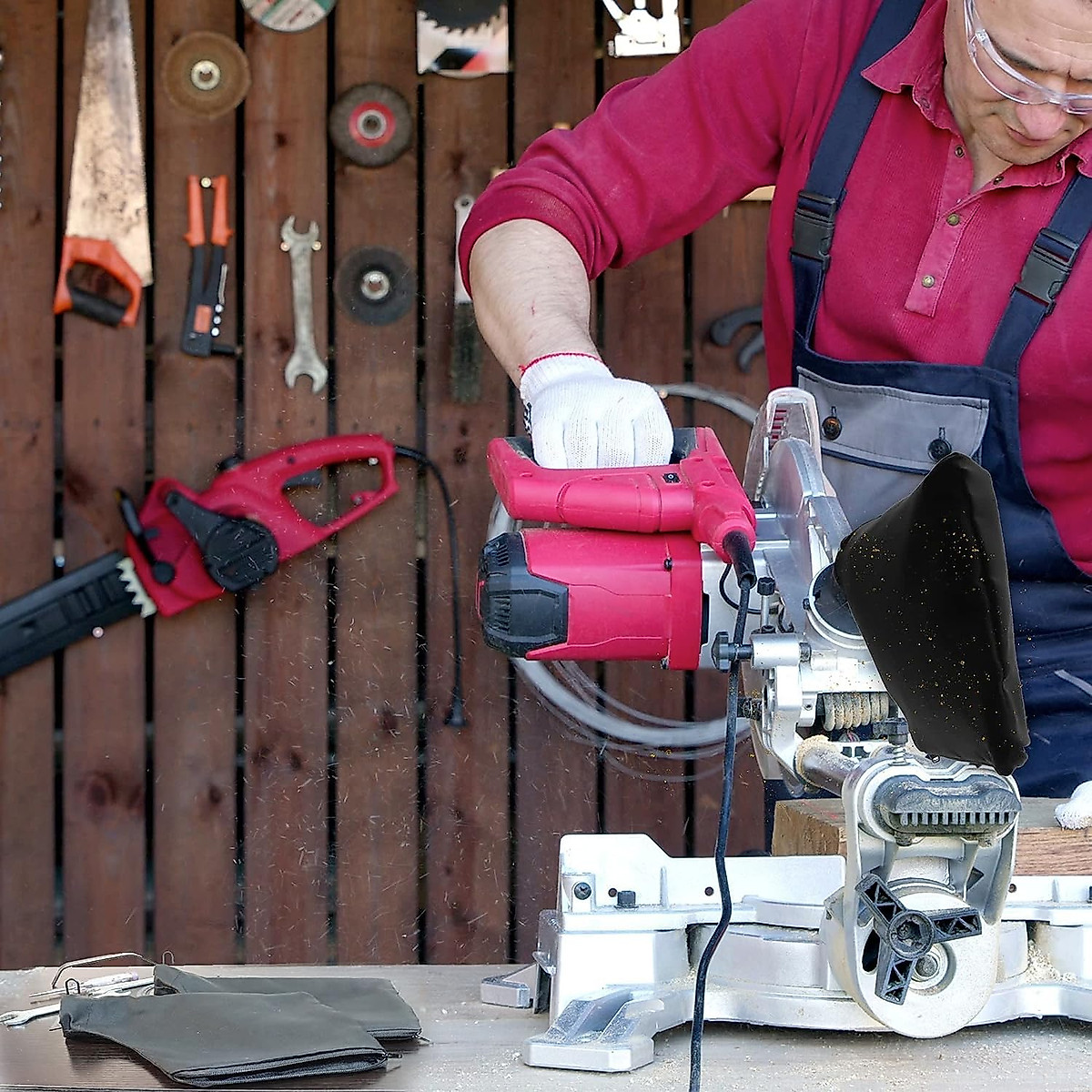 2pcs Dust Bag for Miter Saw, Model 255 Black Dust Collection Bags, Adjustable Outlet with Zipper for Miter Saw, Tank Belt Sander, Table Saw, Edge Planer, Diagonal Saw, 2 Pack