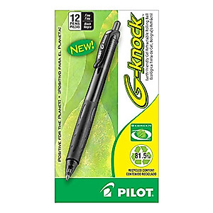PILOT G-Knock BeGreen Refillable & Retractable Gel Ink Pens, Fine Point, Black Ink, 12-Pack (31506)