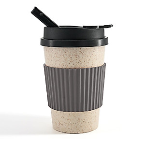 Portable Coffee Cup with Ceramic Bowl & High-Temperature Silicone | Unique Concealable Style for Gatherings(Grey Sleeve)