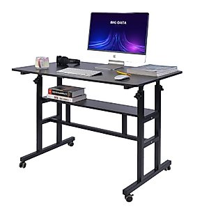 AIZ Mobile Standing Desk, Adjustable Computer Desk Rolling Laptop Cart on Wheels Home Office Computer Workstation, Portable Laptop Stand Tall Table for Standing or Sitting, Black 31.5" x 19.7"