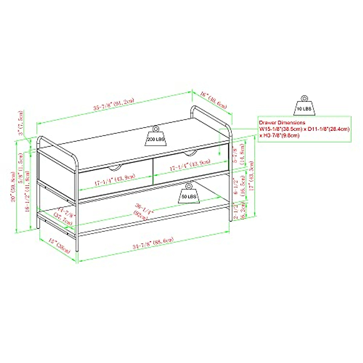 Walker Edison Brookline Urban Metal and Wood Entry Bench with Shoe Storage, 36 Inch, Driftwood
