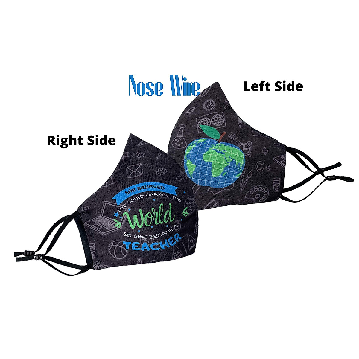 Must NY 3PC - Pack of 3 Teachers Face Mask and Lanyard Reusable Cover | Breathable Bandanna with Filter Slot | Inside Layer Cotton 100% | Men Women | Back to School