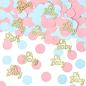 220 Pcs Gender Reveal Confetti Glitter Oh Baby Shower Confetti Pink Blue Round Table Confetti for Baby Shower Gender Reveal Party Decorations
