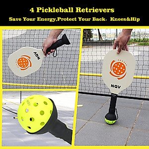 NQV Pickleball Set with Net, Pickleball Net Portable Outdoor Indoor Regulation Size Full Court Size 22ft+4 Wood Pickleball Paddles+4 Pickleballs+4 Pickle ball Retrievers+2 Chalks