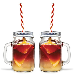 Starfrit 2-Pack Mason Jar Mugs with Reuseable Straws, Clear