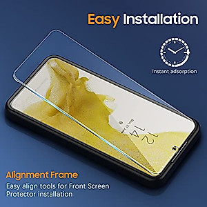 UniqueMe Compatible with Samsung Galaxy S22 5G 6.1 inch Screen Protector Tempered Glass Screen Protector + Camera Lens Protector with Easy Installation Frame, Anti Scratch Bubble Free