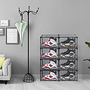 Airbin 8pcs Shoe Box, Stackable Shoe Organizer, Sturdy and Durable Clear Plastic Shoe Organizer for Closet Shoe Cabinet, Space Saving Shoe Rack Sneaker Display Case