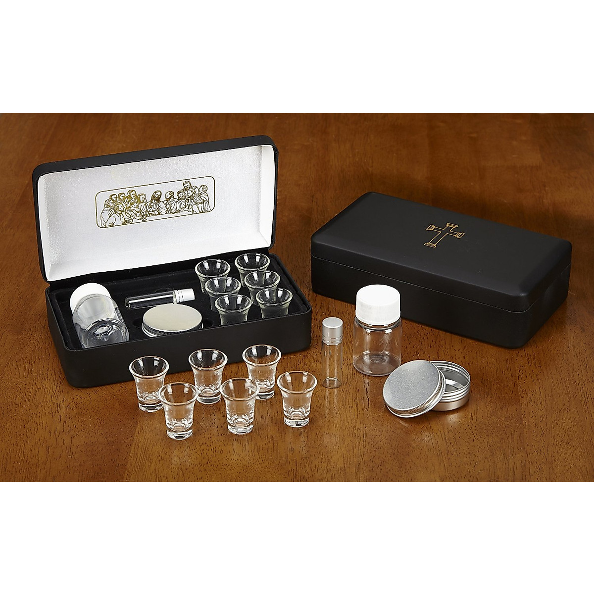 The Last Supper Six (6) Cup Travel Portable Communion Set in Leather Like Case