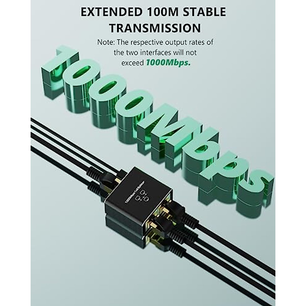 Ethernet Splitter, Gigabit RJ45 Ethernet Splitter 1 to 2, 1000Mbps Network Extension Connector with USB Power Cable, 8P8C Extender Plug for Cat5/5e/6/7/8 Cable (2 Devices Simultaneous Networking)