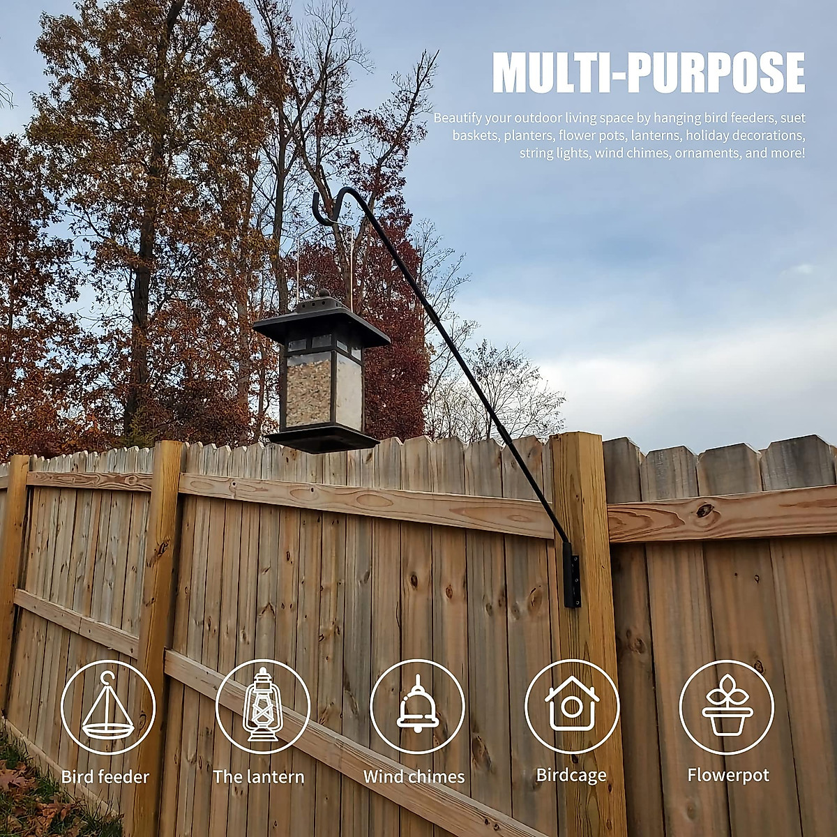 Juegoal Heavy Duty Deck Hook, 25 Inch to 36 Inch Wall Mounted Extended Reach Deck Hook Wall Pole Plant Bracket for Hanging Bird Feeder, Plants, Suet Baskets, Lanterns, Wind Chimes