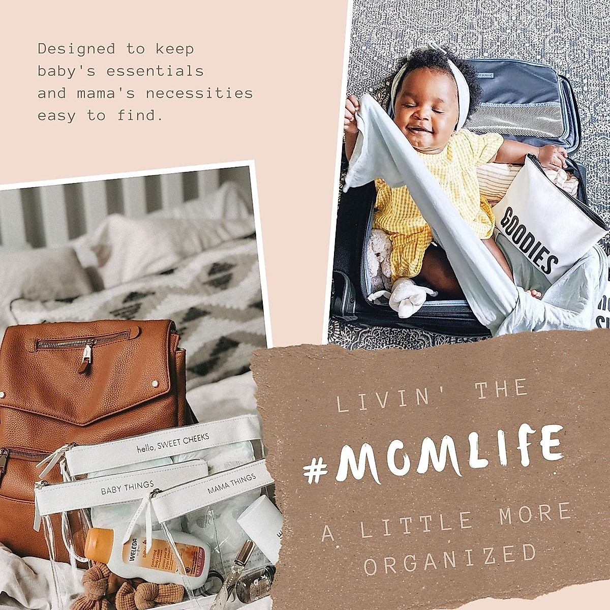 Lucky Love Diaper Bag Organizing Pouches | Set of 4 Including Diaper Clutch | Dry Wet Bag (Black & Clear)