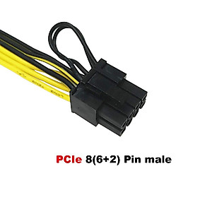 6 Pin Male to 8 Pin (6+2) Male PCIe Adapter Power Cable PCI Express Extension Cable (24 Inch)