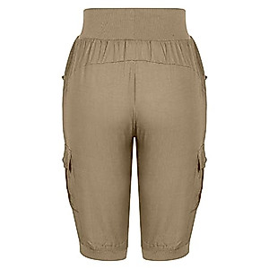 Today Deals Prime Clearance Capri Pants for Women Summer Casual Drawstring Lounge Linen Pants with Pockets Plus Size High Waist Straight Trousers Items Under 10 Dollars for Women Khaki XL