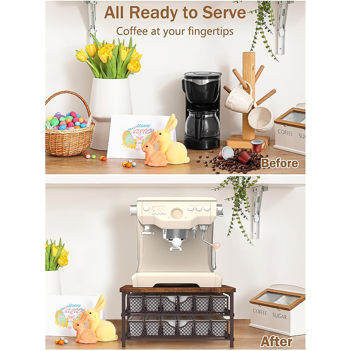 MOOACE Coffee Pod Holder for K Cup Holder Drawer Holder, Coffee Pod Drawer For Counter, 2 Tier K-Cup Storage With Sliding Baskets, 72 Capacity Pods Organizer Cups Capsule for Coffee Station, Brown