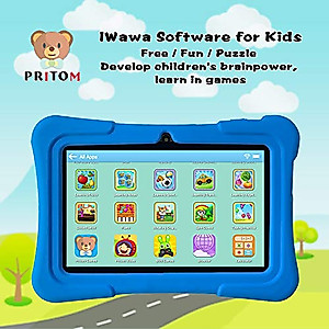 PRITOM 7 inch Kids Tablet, Quad Core Android 10, 32GB, WiFi, Bluetooth, Dual Camera, Educationl, Games,Parental Control, Kids Software Pre-Installed with Kids-Tablet Case (Dark Blue)