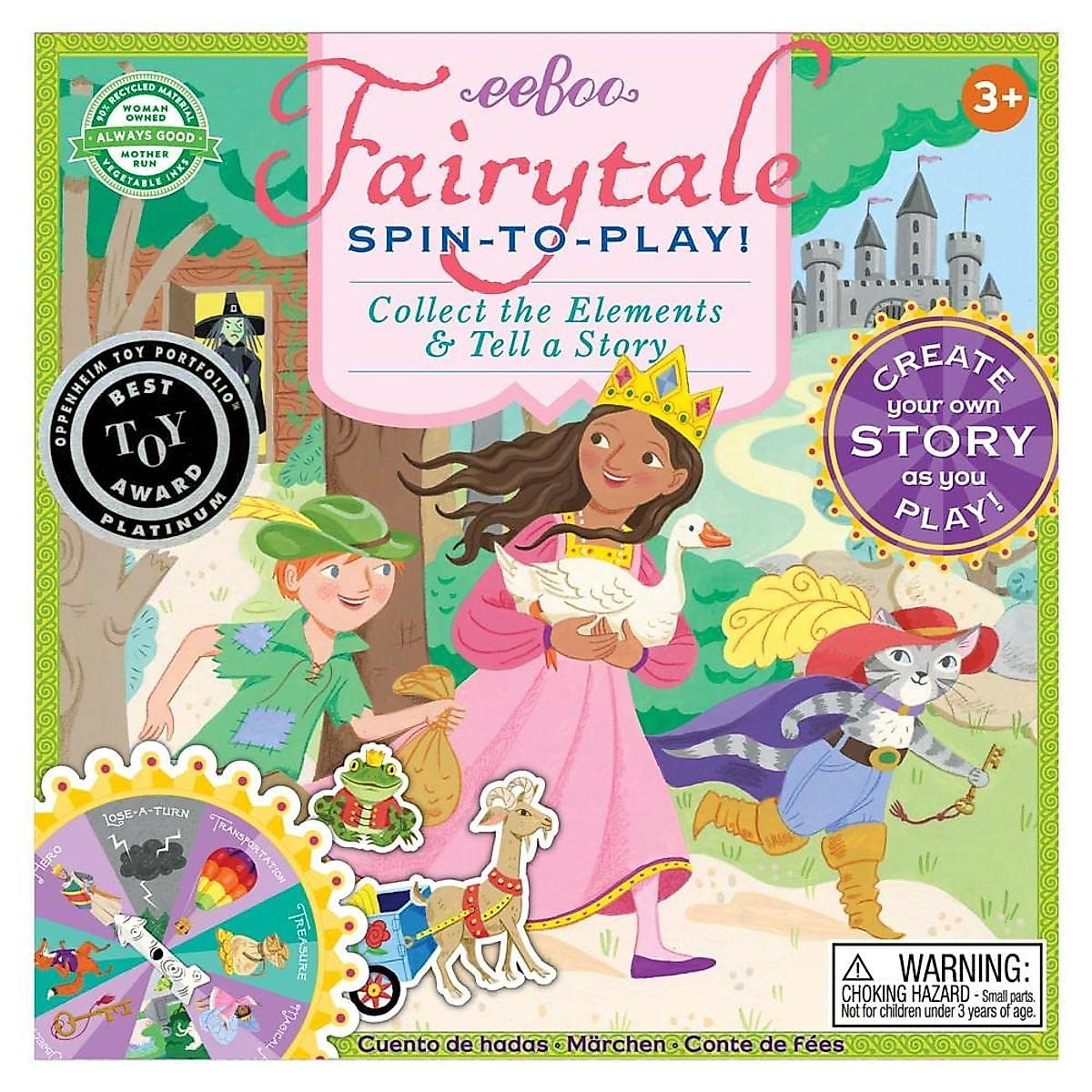 eeBoo: Fairytale Spinner, Collect The Elements & Tell a Story, Create Your Own Story as You Play, for 2 to 4 Players, for Ages 5 and up