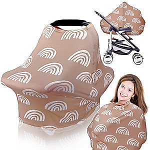 Boho Baby Car Seat Cover Boho Nursing Cover Rainbow Car Seat Canopy Soft Breathable Stretchy Shopping Cart High Chair Cover for Boys and Girls Breastfeeding Multi Use Shower Gift