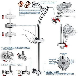 High Pressure Handheld/Rain 3-way Shower Head Combo with 26" Adjustable Drill-free Stainless Steel Slide Bar, 10-Mode Handheld Shower Head & 7.48" Rain Shower Head with 5ft Hose - Polished Chrome