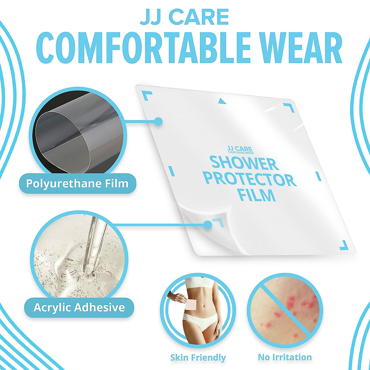JJ CARE Shower Protector [Pack of 7], 9x9 Dialysis Catheter Shower Cover, PICC Line Water Barrier, Colostomy Shower Shields, Waterproof Bandage Protector, 1 Week Supply