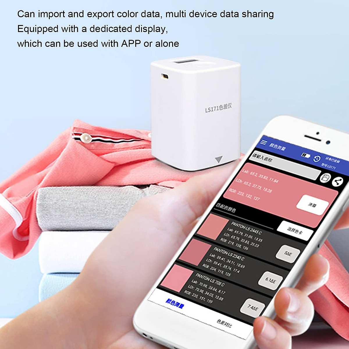APP Portable Digital Colorimeter, QC Detection Electronic Color Cards Multi Device Data Sharing Smart Colorimeter for Textile Industry