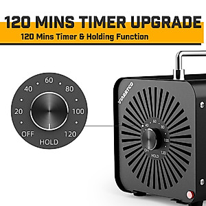 VIARRTCO Ozone Machine Generator 30000mg/h - 6000+ Sq. Ft. Ozone Machine Odor Removal for Home and Car with 120min timer All Metallic Black