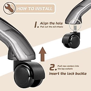 Office Chair Wheels 2 Inch Chair Wheels 5PCS Wheels for Office Chair Office Chair Caster Wheels Replacement Floor Protecting Smooth Rolling Heavy Duty Computer Gaming Desk Universal Fit Standard Size